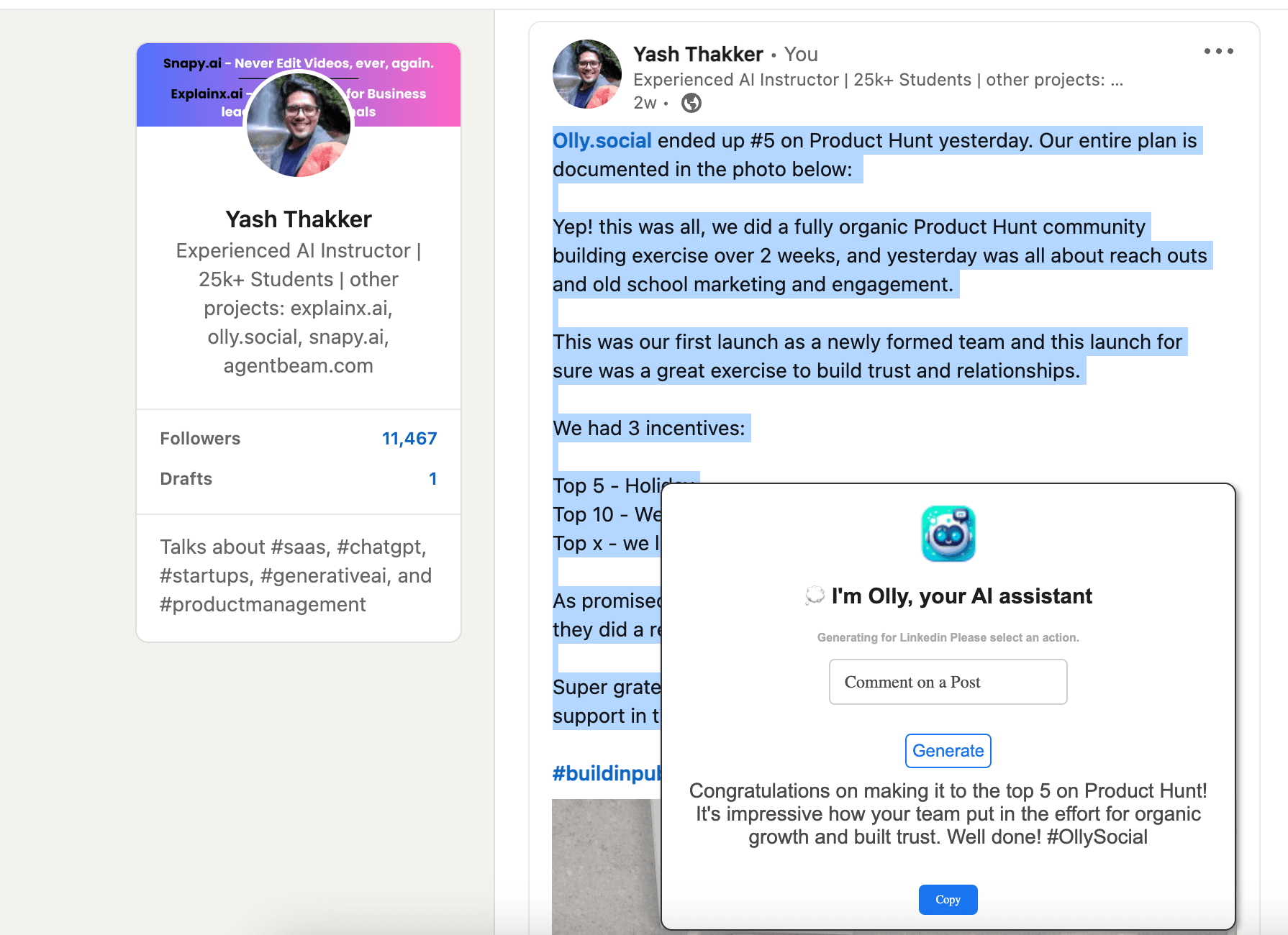 Olly: AI-Driven Social Media Assistant & Virality Enhancer Chrome Extension