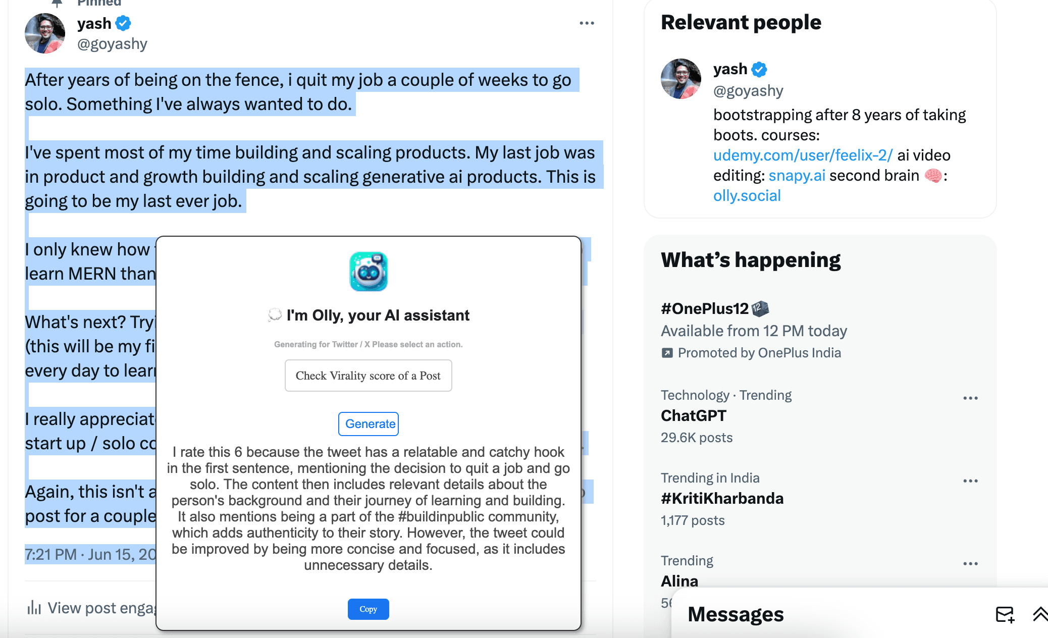 Olly: AI-Driven Social Media Assistant & Virality Enhancer Chrome Extension