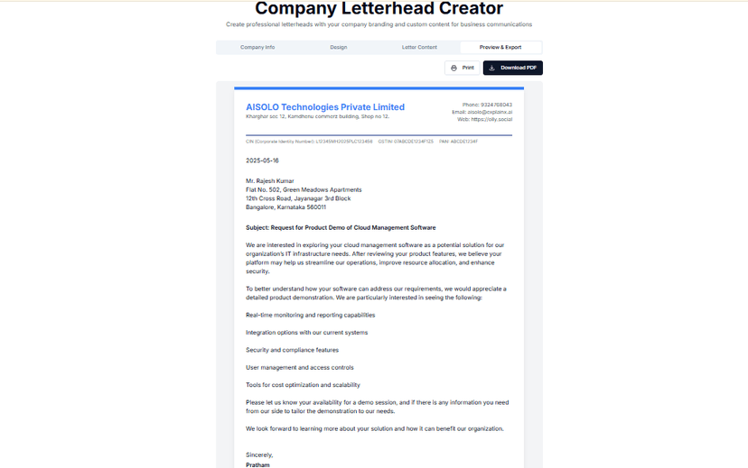 Company Letterhead Creator | Professional Business Letterheads